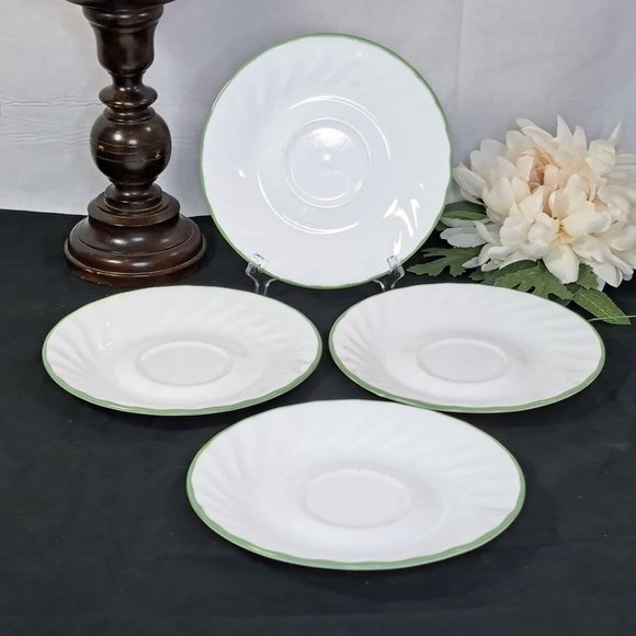 Corelle | Dining | Corelle Saucers White Swirl Green Edge 625 Diameter ...